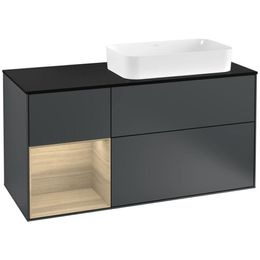Villeroy & Boch Villeroy und Boch Finion Waschtischunterschrank F272PCHG 120cm, Abdeckplatte black matt, Regal links Oak Veneer, Midnight Blue Matt Lacquer