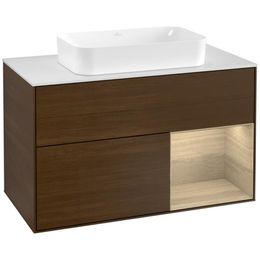 Villeroy & Boch Villeroy und Boch Finion Waschtischunterschrank G251PCGN 100cm, Abdeckplatte white matt, Emotion, Regal rechts Oak Veneer, Walnut veneer