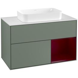 Villeroy & Boch Villeroy und Boch Finion Waschtischunterschrank G251HBGM 100cm, Abdeckplatte white matt, Emotion, Regal rechts Peony, Olive Matt Lacquer