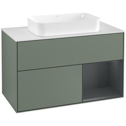 Villeroy & Boch Villeroy und Boch Finion Waschtischunterschrank G251HGGM 100cm, Abdeckplatte white matt, Emotion, Regal rechts Midnight Blue Matt Lacquer, Olive Matt Lacquer