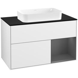 Villeroy & Boch Villeroy und Boch Finion Waschtischunterschrank G252GKGF 100cm, Abdeckplatte black matt, Emotion, Regal rechts Anthracite matt, Glossy white lacquer