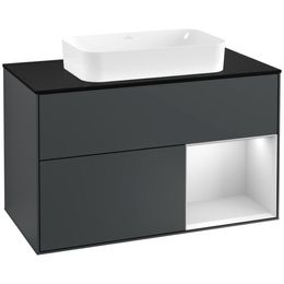 Villeroy & Boch Villeroy und Boch Finion Waschtischunterschrank G252MTHG 100cm, Abdeckplatte black matt, Emotion, Regal rechts White matt lacquer, Midnight Blue Matt Lacquer