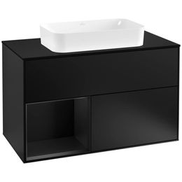 Villeroy & Boch Villeroy und Boch Finion Waschtischunterschrank G242PDPD 100cm, Abdeckplatte black matt, Emotion, Regal links Black matt lacquer, Black matt lacquer