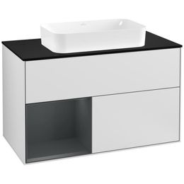 Villeroy & Boch Villeroy und Boch Finion Waschtischunterschrank G242HGMT 100cm, Abdeckplatte black matt, Emotion, Regal links Midnight Blue Matt Lacquer, White matt lacquer