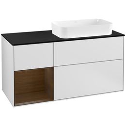 Villeroy & Boch Villeroy und Boch Finion Waschtischunterschrank G272GNMT 120cm, Abdeckplatte black matt, Emotion, Regal links Walnut veneer, White matt lacquer