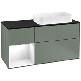 Villeroy & Boch Villeroy und Boch Finion Waschtischunterschrank G272GFGM 120cm, Abdeckplatte black matt, Emotion, Regal links Glossy white lacquer, Olive Matt Lacquer