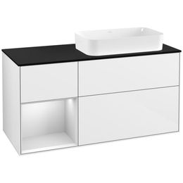 Villeroy & Boch Villeroy und Boch Finion Waschtischunterschrank G272MTGF 120cm, Abdeckplatte black matt, Emotion, Regal links White matt lacquer, Glossy white lacquer