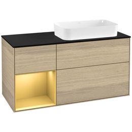 Villeroy & Boch Villeroy und Boch Finion Waschtischunterschrank G272HFPC 120cm, Abdeckplatte black matt, Emotion, Regal links Gold matt, Oak Veneer