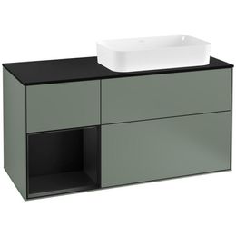 Villeroy & Boch Villeroy und Boch Finion Waschtischunterschrank G272PDGM 120cm, Abdeckplatte black matt, Emotion, Regal links Black matt lacquer, Olive Matt Lacquer