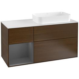 Villeroy & Boch Villeroy und Boch Finion Waschtischunterschrank G271GKGN 120cm, Abdeckplatte white matt, Emotion, Regal links Anthracite matt, Walnut veneer