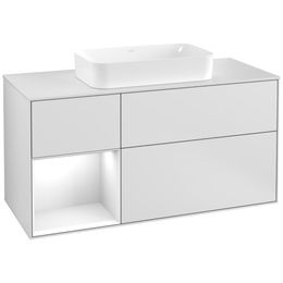 Villeroy & Boch Villeroy und Boch Finion Waschtischunterschrank F291GFMT 120cm, Abdeckplatte white matt, Regal links Glossy white lacquer, White matt lacquer
