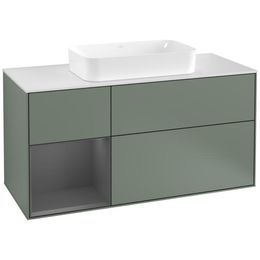 Villeroy & Boch Villeroy und Boch Finion Waschtischunterschrank F291GKGM 120cm, Abdeckplatte white matt, Regal links Anthracite matt, Olive Matt Lacquer