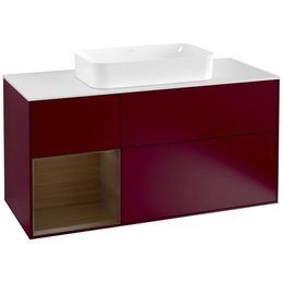 Villeroy & Boch Villeroy und Boch Finion Waschtischunterschrank F291GNHB 120cm, Abdeckplatte white matt, Regal links Walnut veneer, Peony Matt