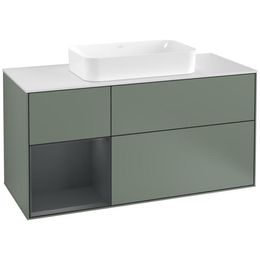 Villeroy & Boch Villeroy und Boch Finion Waschtischunterschrank F291HGGM 120cm, Abdeckplatte white matt, Regal links Midnight Blue Matt Lacquer, Olive Matt Lacquer