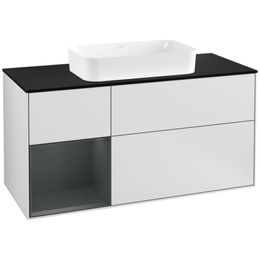 Villeroy & Boch Villeroy und Boch Finion Waschtischunterschrank F292HGMT 120cm, Abdeckplatte black matt, Regal links Midnight Blue Matt Lacquer, White matt lacquer