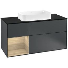 Villeroy & Boch Villeroy und Boch Finion Waschtischunterschrank F292PCHG 120cm, Abdeckplatte black matt, Regal links Oak Veneer, Midnight Blue Matt Lacquer