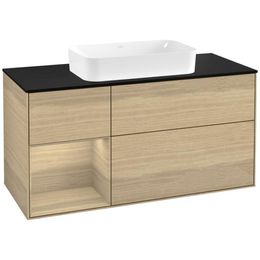 Villeroy & Boch Villeroy und Boch Finion Waschtischunterschrank F292PCPC 120cm, Abdeckplatte black matt, Regal links Oak Veneer, Oak Veneer