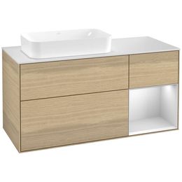 Villeroy & Boch Villeroy und Boch Finion Waschtischunterschrank G281MTPC 120cm, Abdeckplatte white matt, Emotion, Regal rechts White matt lacquer, Oak Veneer