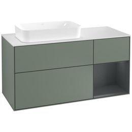 Villeroy & Boch Villeroy und Boch Finion Waschtischunterschrank G281HGGM 120cm, Abdeckplatte white matt, Emotion, Regal rechts Midnight Blue Matt Lacquer, Olive Matt Lacquer
