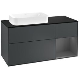 Villeroy & Boch Villeroy und Boch Finion Waschtischunterschrank G282GKHG 120cm, Abdeckplatte black matt, Emotion, Regal rechts Anthracite matt, Midnight Blue Matt Lacquer