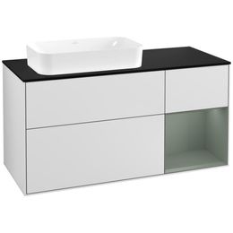 Villeroy & Boch Villeroy und Boch Finion Waschtischunterschrank G282GMMT 120cm, Abdeckplatte black matt, Emotion, Regal rechts Olive Matt Lacquer, White matt lacquer