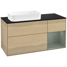 Villeroy & Boch Villeroy und Boch Finion Waschtischunterschrank G282GMPC 120cm, Abdeckplatte black matt, Emotion, Regal rechts Olive Matt Lacquer, Oak Veneer