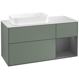 Villeroy & Boch Villeroy und Boch Finion Waschtischunterschrank F281GKGM 120cm, Abdeckplatte white matt, Regal rechts Anthracite matt, Olive Matt Lacquer