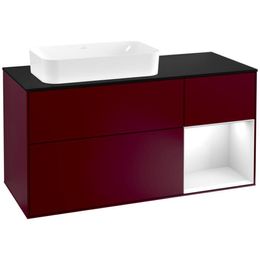 Villeroy & Boch Villeroy und Boch Finion Waschtischunterschrank F282GFHB 120cm, Abdeckplatte black matt, Regal rechts Glossy white lacquer, Peony Matt