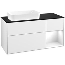 Villeroy & Boch Villeroy und Boch Finion Waschtischunterschrank F282GFGF 120cm, Abdeckplatte black matt, Regal rechts Glossy white lacquer, Glossy white lacquer