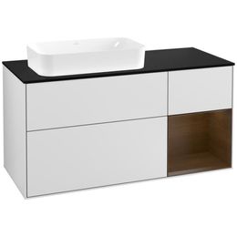 Villeroy & Boch Villeroy und Boch Finion Waschtischunterschrank F282GNMT 120cm, Abdeckplatte black matt, Regal rechts Walnut veneer, White matt lacquer