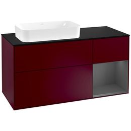 Villeroy & Boch Villeroy und Boch Finion Waschtischunterschrank F282GKHB 120cm, Abdeckplatte black matt, Regal rechts Anthracite matt, Peony Matt