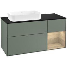 Villeroy & Boch Villeroy und Boch Finion Waschtischunterschrank F282PCGM 120cm, Abdeckplatte black matt, Regal rechts Oak Veneer, Olive Matt Lacquer
