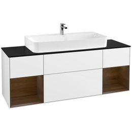 Villeroy & Boch Villeroy und Boch Finion Waschtischunterschrank G212GNGF 160cm, Abdeckplatte black matt, Emotion, Regale Walnut veneer, Glossy white lacquer