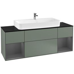 Villeroy & Boch Villeroy und Boch Finion Waschtischunterschrank G212GKGM 160cm, Abdeckplatte black matt, Emotion, Regale Anthracite matt lacquer, Olive Matt Lacquer
