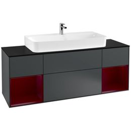 Villeroy & Boch Villeroy und Boch Finion Waschtischunterschrank G212HBHG 160cm, Abdeckplatte black matt, Emotion, Regale Peony matt lacquer, Midnight Blue Matt Lacquer