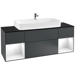 Villeroy & Boch Villeroy und Boch Finion Waschtischunterschrank G212GFHG 160cm, Abdeckplatte black matt, Emotion, Regale Glossy white lacquer, Midnight Blue Matt Lacquer
