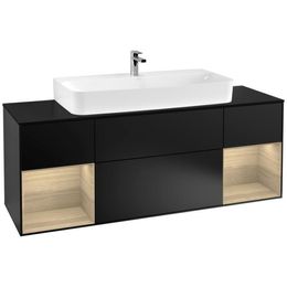 Villeroy & Boch Villeroy und Boch Finion Waschtischunterschrank G212PCPD 160cm, Abdeckplatte black matt, Emotion, Regale Oak Veneer, Black matt lacquer