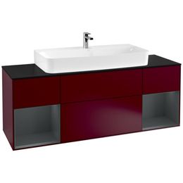 Villeroy & Boch Villeroy und Boch Finion Waschtischunterschrank G212HGHB 160cm, Abdeckplatte black matt, Emotion, Regale Midnight matt lacquer, Peony Matt