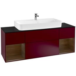 Villeroy & Boch Villeroy und Boch Finion Waschtischunterschrank F212GNHB 160cm, Abdeckplatte black matt, Regale Walnut veneer, Peony Matt