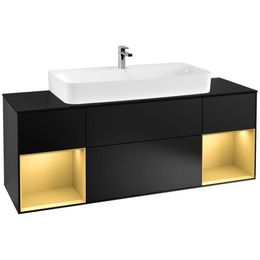 Villeroy & Boch Villeroy und Boch Finion Waschtischunterschrank F212HFPD 160cm, Abdeckplatte black matt, Regale Gold matt lacquer, Black matt lacquer