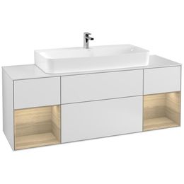 Villeroy & Boch Villeroy und Boch Finion Waschtischunterschrank F211PCMT 160cm, Abdeckplatte white matt, Regale Oak Veneer, White matt lacquer