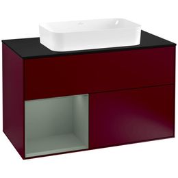 Villeroy & Boch Villeroy und Boch Finion Waschtischunterschrank F242GMHB 100x60,3cm, Abdeckplatte black matt, Regal links Olive Matt Lacquer, Peony Matt