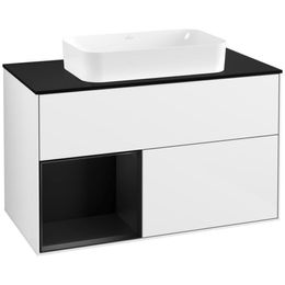 Villeroy & Boch Villeroy und Boch Finion Waschtischunterschrank F242PDGF 100x60,3cm, Abdeckplatte black matt, Regal links Black matt lacquer, Glossy white lacquer