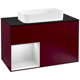 Villeroy & Boch Villeroy und Boch Finion Waschtischunterschrank F242MTHB 100x60,3cm, Abdeckplatte black matt, Regal links White matt lacquer, Peony Matt