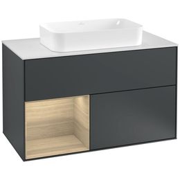 Villeroy & Boch Villeroy und Boch Finion Waschtischunterschrank G241PCHG 100cm, Abdeckplatte white matt, Emotion, Regal links Oak Veneer, Midnight Blue Matt Lacquer