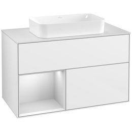 Villeroy & Boch Villeroy und Boch Finion Waschtischunterschrank F241MTGF 100x60,3cm, Abdeckplatte white matt, Regal links White matt lacquer, Glossy white lacquer