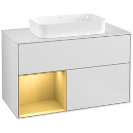 Villeroy & Boch Villeroy und Boch Finion Waschtischunterschrank F241HFMT 100x60,3cm, Abdeckplatte white matt, Regal links Gold matt, White matt lacquer