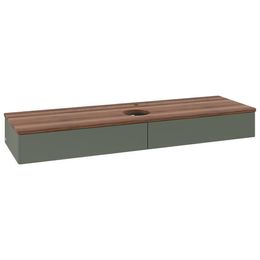 Villeroy & Boch Villeroy und Boch Antao Waschtisch-Unterschrank L14052HL mit Beleuchtung, 160x19x50cm, Hahnlochbohrung, Waschbeckenplattenfarbe warm walnut, leaf green matt lacquer