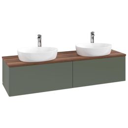 Villeroy & Boch Villeroy und Boch Antao Waschtisch-Unterschrank K39052HL 160x36x50cm, Hahnlochbohrung, Waschbeckenplattenfarbe warm walnut, leaf green matt lacquer