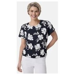 Kurzarmshirt STOOKER WOMEN "STCLEA Print T-Shirt", Damen, Gr. 44/46, blau (navy floral aop), Feinstrick, 96% Polyester, 4% Elasthan, regular fit, Rundhals, Shirts, Regular Fit T-Shirt Spitzen- Shirt f&uuml;r Damen